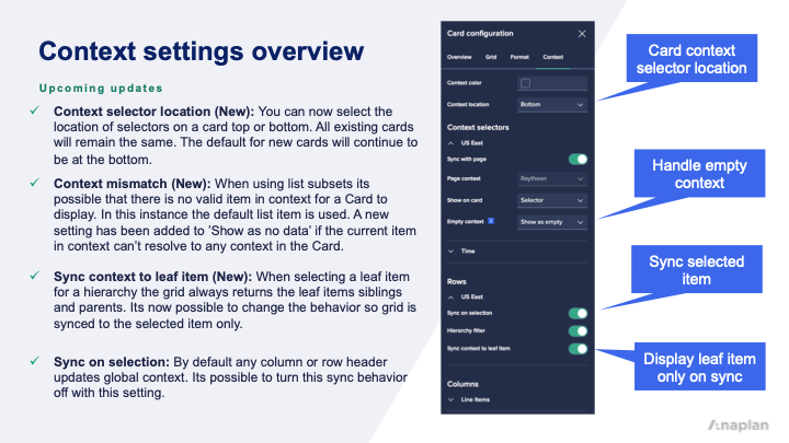 Update to context settings in the UI | Anaplan Support